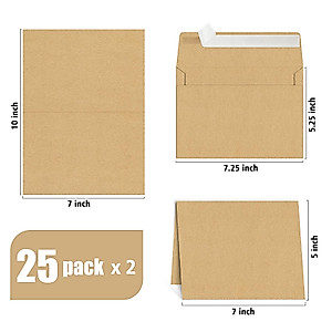 Blank Cards and Envelopes 5x7, 25 Pack Brown Invitation Cardstock with 25 Pack Envelopes, Self-Seal Thank you Blank Greeting Cards and Envelopes, Print custom, for All Occasions DIY