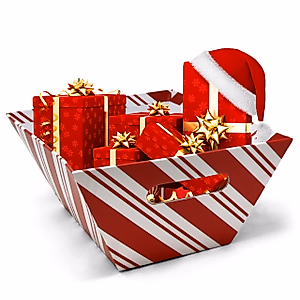 Gift Boutique 6 Pack Christmas Candy Cane Striped Gift Baskets 8" x 10" Rectangle Red & White Stripes Empty Gift Basket with Handles Cardboard Market Tray for Holiday Decorative Present Wrapping