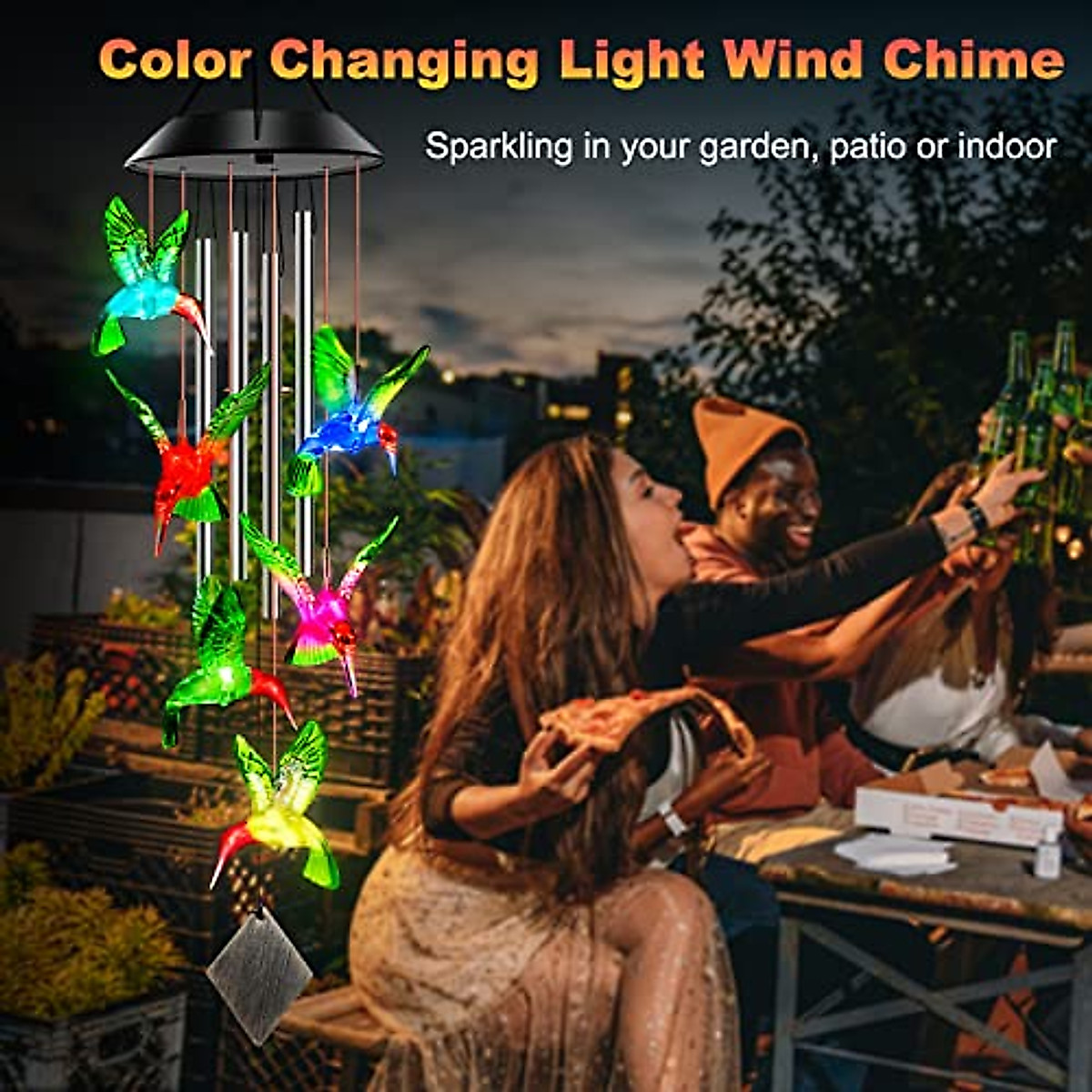 Soopau Hummingbird Solar Wind Chimes for Outside, Unique Christmas/Mother's Day/Birthday Gifts for Mom Women Grandma Wife Daughter Sister, Color Changing Wind Chime Light for Patio, Garden, Yard Decor