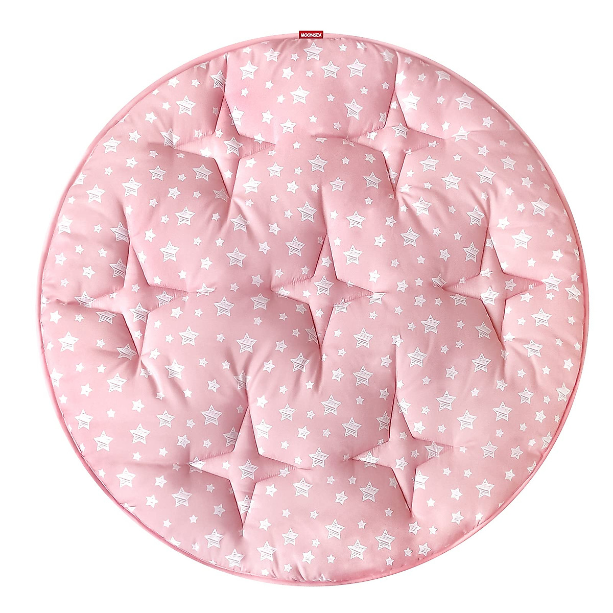 Moonsea Round Kids Play Mat Pink Star Nursery Rug for Baby Girl, Soft Crawling Non Slip Cushion Play Mat for Children Toddlers Bedroom and Princess Pop Up Play Tent, Diameter 40''