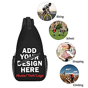 Custom Bag Sling Crossbody Bags Chest For Men Women Customize Personalized Shoulder Backpack Travel Hiking Daypacks With Text Image Daypack Casual Backpack, Black-3, 15.3x7.2x3.5 in