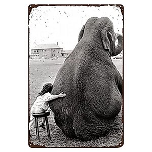 Eorntdy Retro Metal Tin Sign Wall Decor Black And White Girl and Elephant Wall art Metal Tin Poster Modern Home Decor Art Metal Poster Home Bar Shop Decorations Coffee Vintage Sign Gift 08x12inch