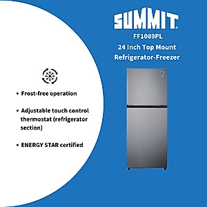Summit FF1089PL 24” Top Mount Refrigerator-Freezer - Stainless Steel Look