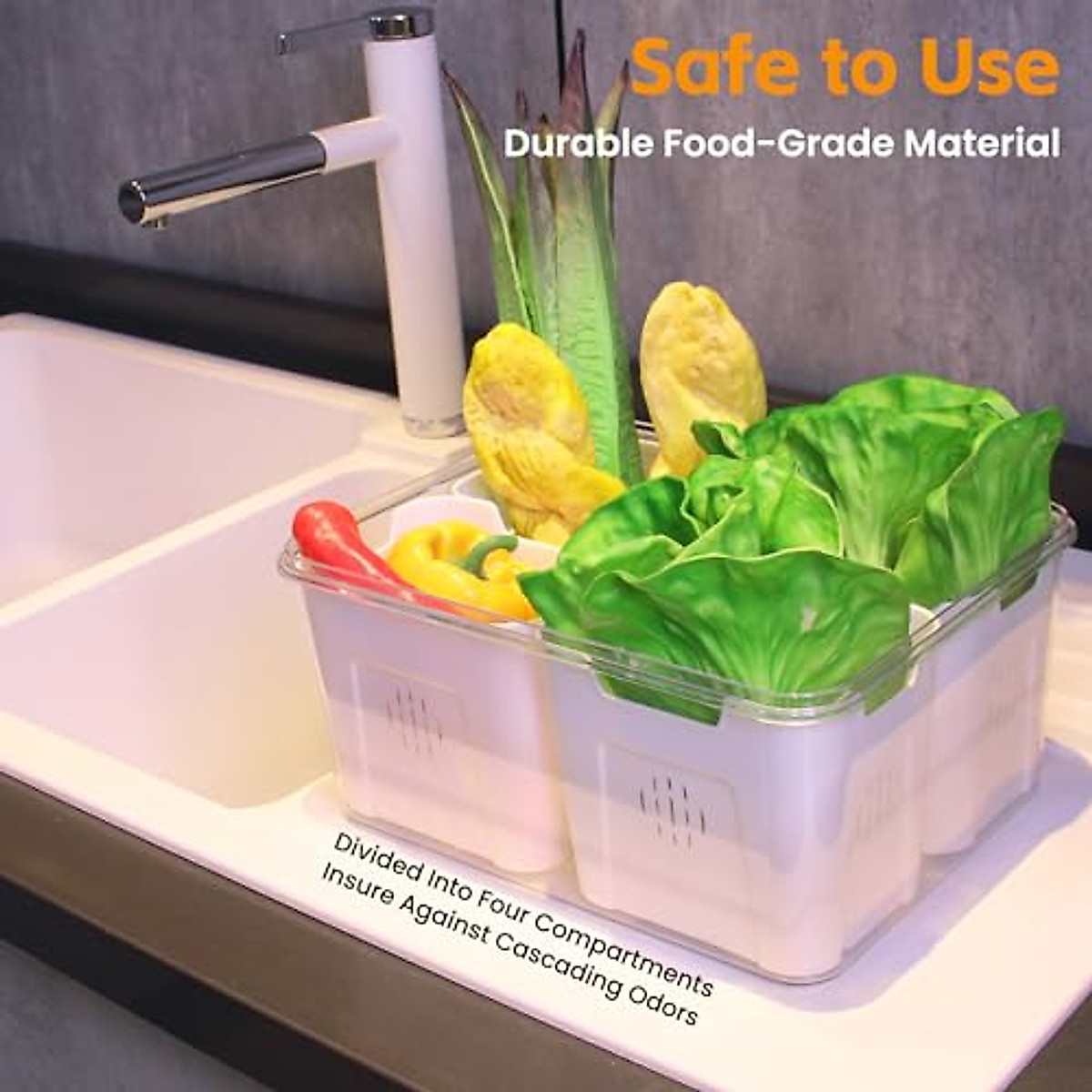 Fruit Storage Containers for Fridge with Lid: Produce Food Fresh-Keeping Colanders with Handles, Refrigerator Organizer Corn Pepper Berry Vegetable Veggies Fruits Saver with 4 Compartments Storage