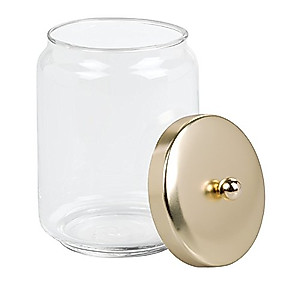 InterDesign Forma Bathroom Vanity Glass Apothecary Jar for Cotton Balls, Swabs, Cosmetics - Clear/Brass