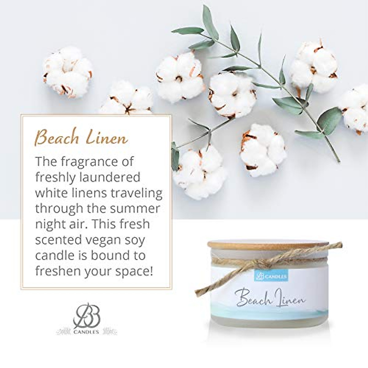 BB Candles Coastal Essentials Natural Soy Hand Poured Candle, Beach Linen Scent, Fragrant Coastal Candle with Strong Scents, Artisan Candle, 4oz, 30+ Hours Burn Time