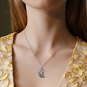 POPKIMI Sterling Silver Wolf Jewelry Howling Wolf Pendant Necklace for Men for Women, 18"+2" (Style-1)