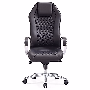 Modern Ergonomic Sterling Genuine Leather Executive Chair with Aluminum Base- Black