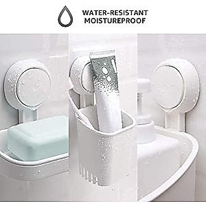 Shower Caddy Suction Cup Set Shower Basket Toothbrush Holder Soap Holder One Second Installation NO-Drilling Removable Suction Shower Organizer Powerful Waterproof Caddy Organizer - Pack of 4, White
