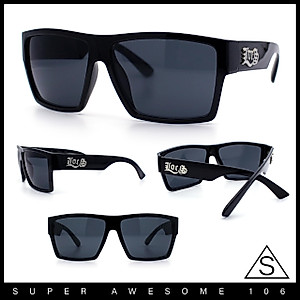 Locs Squared Rectangular Cholo Gangster All Black Sunglasses (Black)
