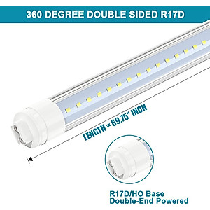 JESLED 360 Degree T8 T10 T12 6ft 42w R17D/HO Base, led Outdoor Tubes for Double Sided Signs 6000K Cool White Clear Cover (4-Pack)