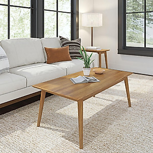 Plank+Beam 48 Inch Mid Century Modern Coffee Table, Wood Coffee Tables for Living Room, Rectangular Center Table, Occasional Table for Small Spaces, Pecan