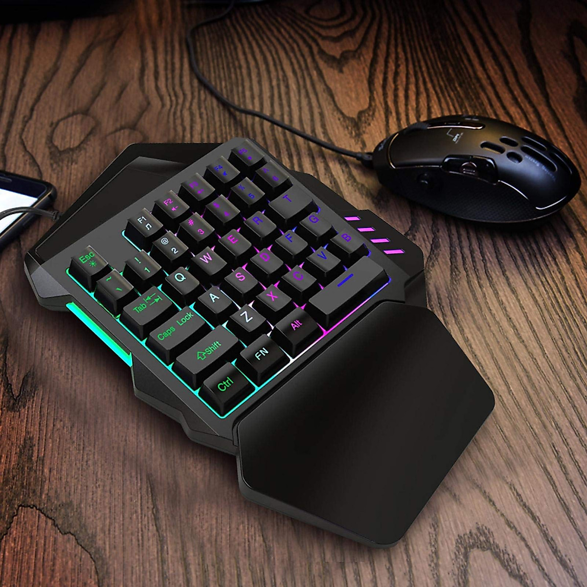 Single Hand Gaming Keyboard, Wrist Rest Multi functional Membrane Keycap Keypad with Breathing Lights, for for Android, for Linux, For