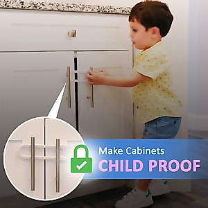 Child Proof Sliding Cabinet Lock - Baby Safety U Shaped Latch for Cupboard Doors Knobs and Handles (10 Pack)