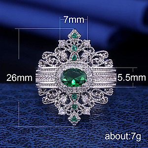 SCHZBSP 18K white gold plated royal noble emerald ring cubic zirconia ring vintage style crystal diamond ring 925 sterling silver ladies engagement wedding ring set (6)