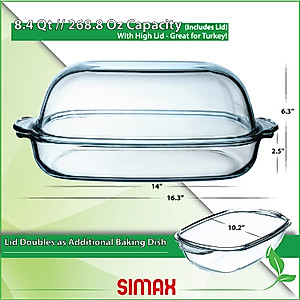 Simax Casserole Dish For Oven: Glass Baking Dish With High Lid Set – Microwave, Oven, and Dishwasher Safe Cookware – Borosilicate Glassware – 8 Qt. Large Baking Dish