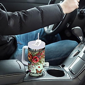 Maunzc 30 oz Tumbler with Handle and Straw, Insulated Stainless Steel Travel Mug with Lid for Coffee, Iced Tea, Water, Gift for Men Women (Butterflies and Herbs)