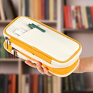 deli Foldable Pencil Pen Case Big Capacity Pencil Pouch Large Pencil Bag Makeup Bag for Teen Boys Girls School Students, Orange