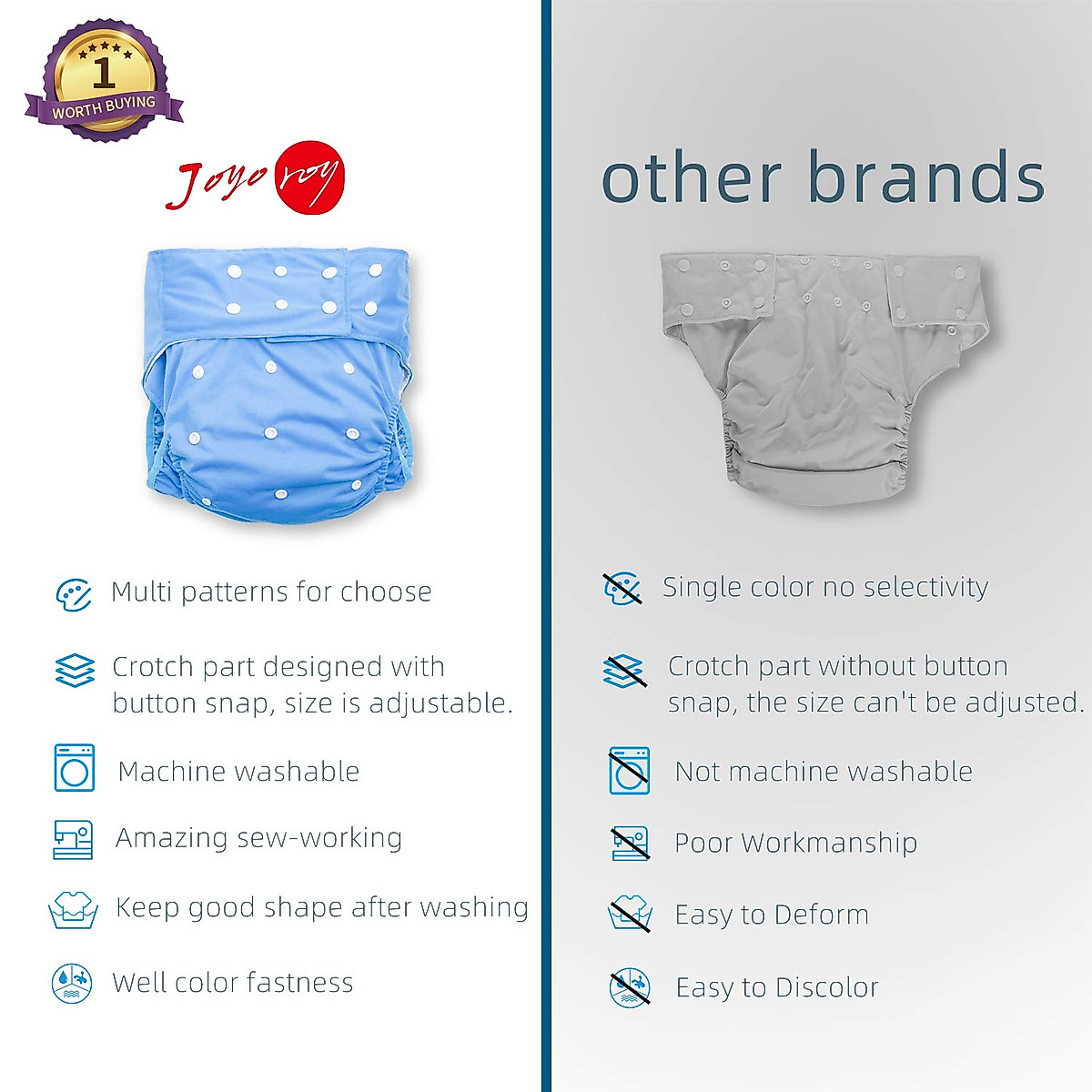 Joyo roy Reusable Diapers for Adults, 3 Adjustable Size Diaper, Waterproof, High Moisture Absorption, Resuable for Men Urinary Incontinence Products for Women