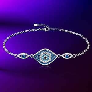 Fenthring Evil Eye Bracelets Sterling Silver Blue Evil Eye Bracelet for Women Protection Greek Turkish Third Eye Jewelry Amulet Mothers Day Gifts