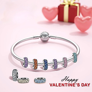 QeenseKc Inspiration Pave Spacer Charm Bule Birthstone Bead Birthday Gift for Pandöra Bracelet