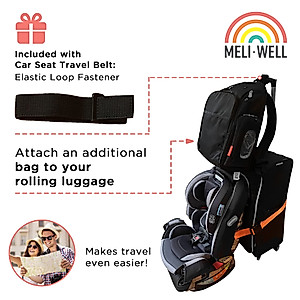 MELIWELL Car Seat Travel Belt - Strap to Rolling Suitcase, Convert Luggage for Carry-On - Portable Airport Solution - Complete with 12" Fastener