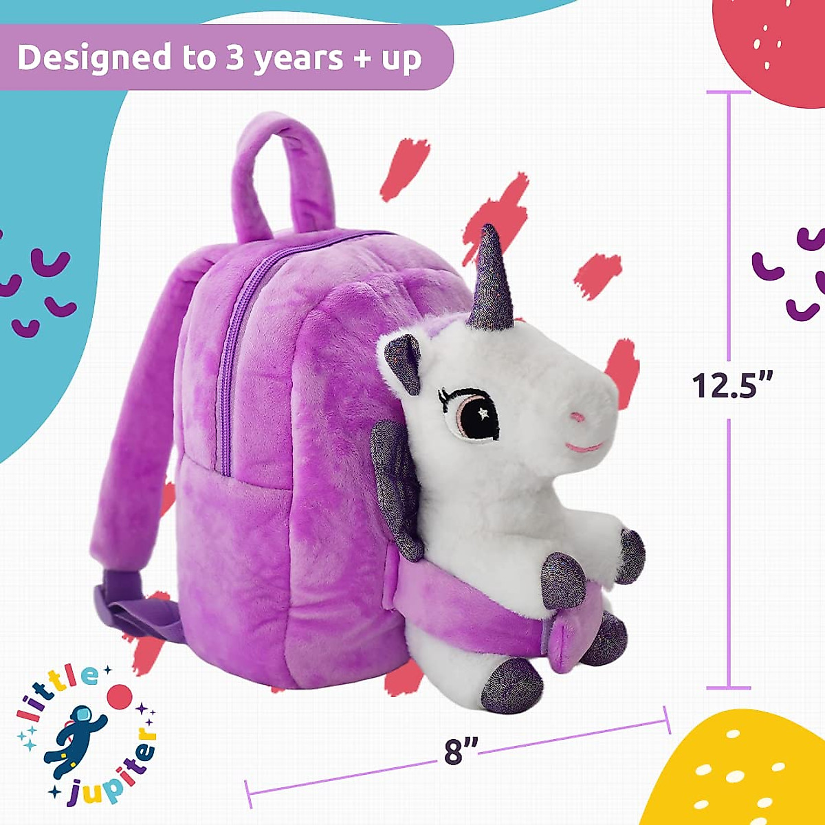 Pet Plush Unicorn Stuffed Animals Backpack w/Removable Stuffed Unicorn Plush Toy & Birth Certificate for Small Girls 3-4 - 5 Years Old - Little Girl Backpack - Stuffed Animals for Girls - Purple