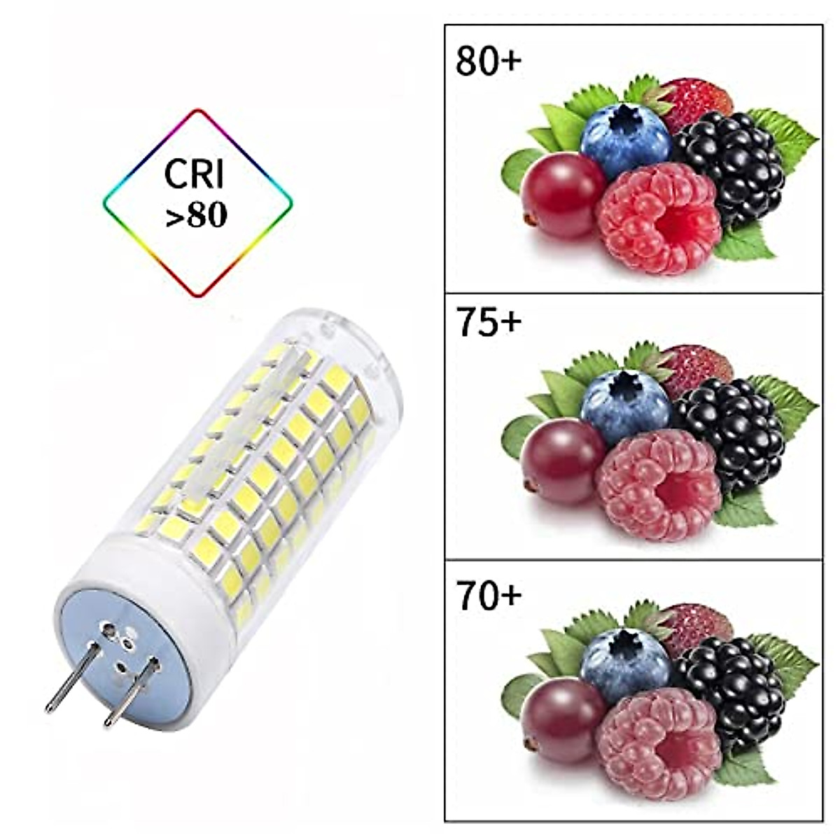 YDJoo G8/GY8.6 LED Bulb 10W Ceramic LED Light Bulbs Dimmable Corn Bulbs 80W Halogen Equivalent Cool White 6500K G8/GY8.6 Bi-pin Base AC120V for Under Cabinet Counter Ceiling Fan Light, 2 Pack