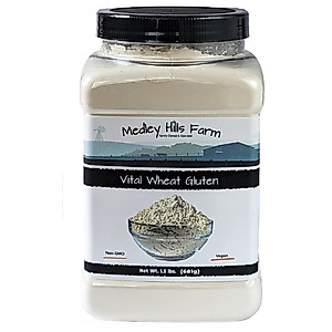 Vital Wheat Gluten By Medley Hills Farm 1.5 lbs. in Reusable Container - High in Protein - Vegan - Non GMO - Keto Friendly - Make Seitan - Great Vital Wheat Gluten for Bread Making