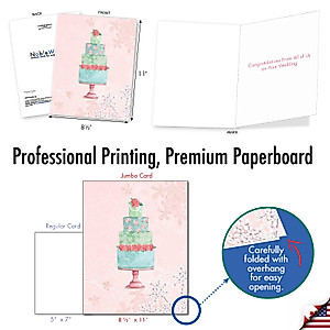 NobleWorks - 1 Beautiful Wedding Congratulations Notecard w/Envelope (Big 8.5 x 11 Inch) - Floral Layered, Newlywed Marriage Gift from All of Us for Bride, Groom - Watercolor Cake J2984FWDG-US