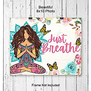 Just Breathe Wall Art - Boho-chic Wall Art for Women - Hippie Zen Wall Art - Positive Spiritual Inspirational New Age Gift - Spa Decor - Shabby chic Namaste Yoga Wall Art Picture Print UNFRAMED 8x10