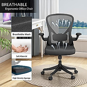 SICHY AGE Ergonomic Office Chair Home Desk Office Chair with Flip-Armrest & Cushion for Lumbar Support, Mid Back Computer Chair with Thickened Cushion Desk Chairs