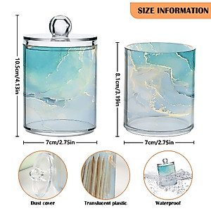 Turquoise Gold Splash Marble Qtip Dispenser Apothecary Jars Bathroom Qtip Holder Storage Canister Plastic Jar 10 Oz for Cotton Ball Swab Round Pads Floss 2pcs