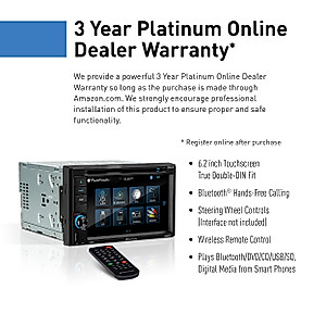 Planet Audio P9628B Car Stereo System - 6.2 Inch Double Din, Touchscreen, Bluetooth Audio and Calling Head Unit, MP3, CD Player, DVD, USB, SD, AUX in, AM/FM Radio Receiver, Hook Up to Amplifier