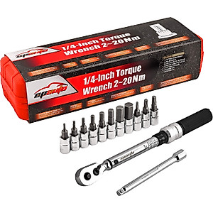 EPAuto Bike Tool 1/4 Inch Drive Click Torque Wrench Set (2 to 20 Nm), Hex/Torx Bit Socket Extension Bar Bicycle Maintenance Kit