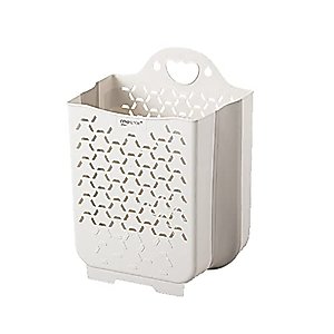 Foldable Plastic Laundry Baskets. Wall Hanging Storage Basket. Multi-function Storage Container Waterproof Durable for Bedroom and Bathroom (L, Beige)