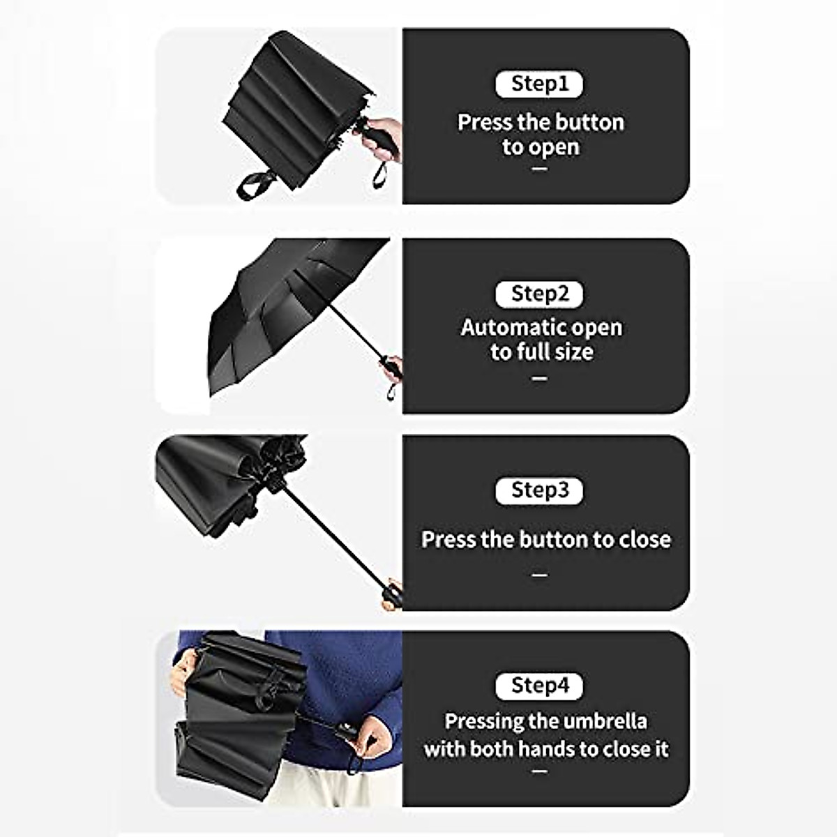 GENMAI SOEASY Compact Travel Umbrella for Rain,8 Ribs Strong Windproof Umbrellas Auto Open & Close Collapsible Small Folding Portable Umbrella for Car,Backpack Men and Women Automatic Black