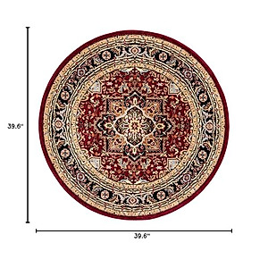 SAFAVIEH Lyndhurst Collection 3'3" Round Red / Black LNH330B Traditional Oriental Non-Shedding Dining Room Entryway Foyer Living Room Bedroom Area Rug