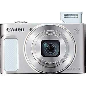 Canon PowerShot SX620 HS Digital Camera (Silver) (1074C001) + 2 x 64GB Memory Card + 3 x NB13L Battery + Corel Photo Software + Charger + Card Reader + LED Light + More (Renewed)