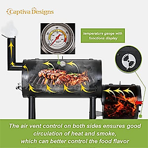 Captiva Designs Charcoal Grill with Offset Smoker, All Metal Steel Made Outdoor Smoker, 512 sq.in Cooking Area, Best Charcoal Grill & Smoker Combo for Outdoor Garden Patio and Backyard Cooking