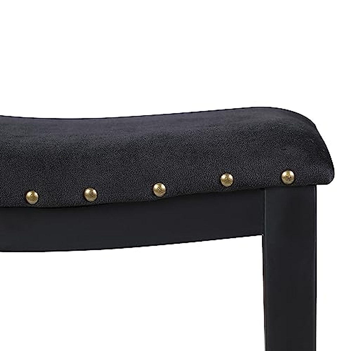 KATDANS Black Bar Stools Set of 2 Counter Height 24 Inches Backless Barstools for Kitchen Counter Modern Saddle Stools Velvet Nailhead Upholstered Stools, KS718PBK, 2Pcs