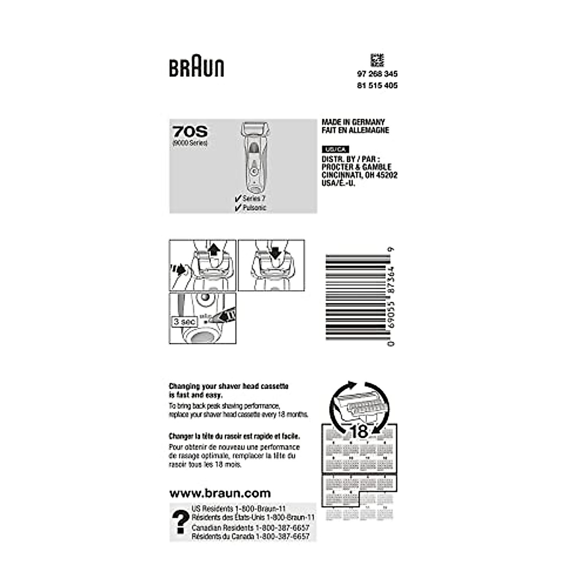 Braun 70S Shaver Foil and Cutter Head Replacement Pack - 2 Pack