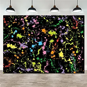 Colorful Paint Splash Backdrop Abstract Graffiti Style Photography Background Neon Glow Splatter Hip Hop Disco Retro 80's 90's Happy Birthday Glow Party Art Vinyl 7x5ft Banner Photo Studio Props
