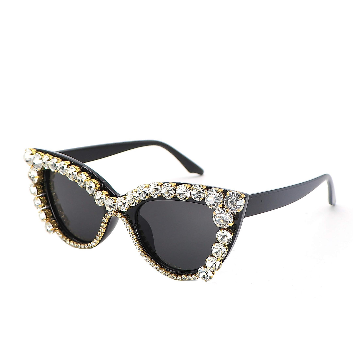 FUPRECIOUS Vintage Retro Cat Eye Sunglasses Rhinestone Crystal Sparkle For Women (black)