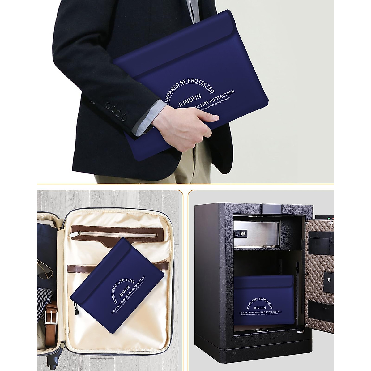 Fireproof Document Bag with 5200℉ Heat Insulated,14.0”x10.4” Waterproof and Fireproof Money Bag,8 Layers Thickened Fire Safe Storage Bag Pouch with Zipper for Document,Money and Cash,Blue