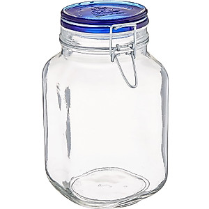 Bormioli Rocco Fido Square Jar with Blue Lid, 67.5-Ounce