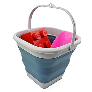 SAMMART 5.5L (1.4 Gallon) Collapsible Square Handy Bucket/Foldable SquareWater Pail/Portable Tub with Handle. (Grey/Steel Blue, 1)