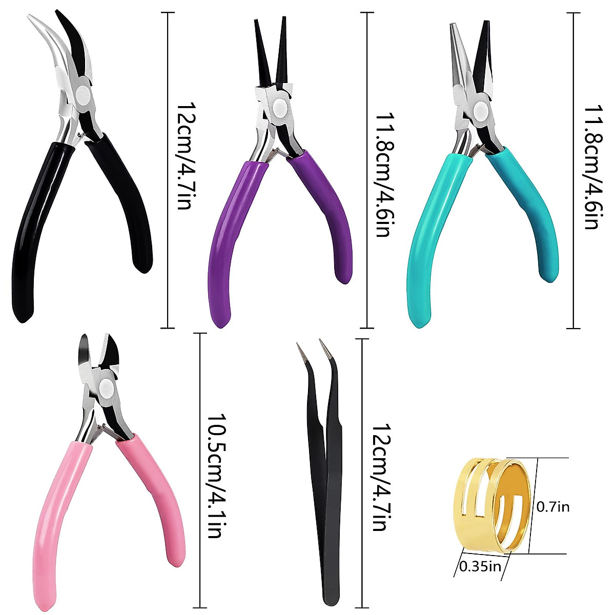 4 Pack Jewelry Pliers Jewelry Making Pliers Tools Kit with Needle Nose Pliers/ Chain Nose Pliers, Round Nose Pliers, Bent Nose Pliers, Wire Cutters for Wire Wrapping Earring Craft Making Supplies
