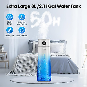VCK 8L AI Smart Humidifier for Bedroom,Top Fill Cold Mist Humidifiers with 10 Adjustable Mist Levels, 50H Runtime, Auto Mode, 24H Timer, Whisper-Quiet Ultrasonic Humidifiers for Home Large Room Plant