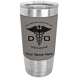 LaserGram 20oz Vacuum Insulated Tumbler Mug, DO Doctor of Osteopathic Medicine, Personalized Engraving Included (Faux Leather, Gray)